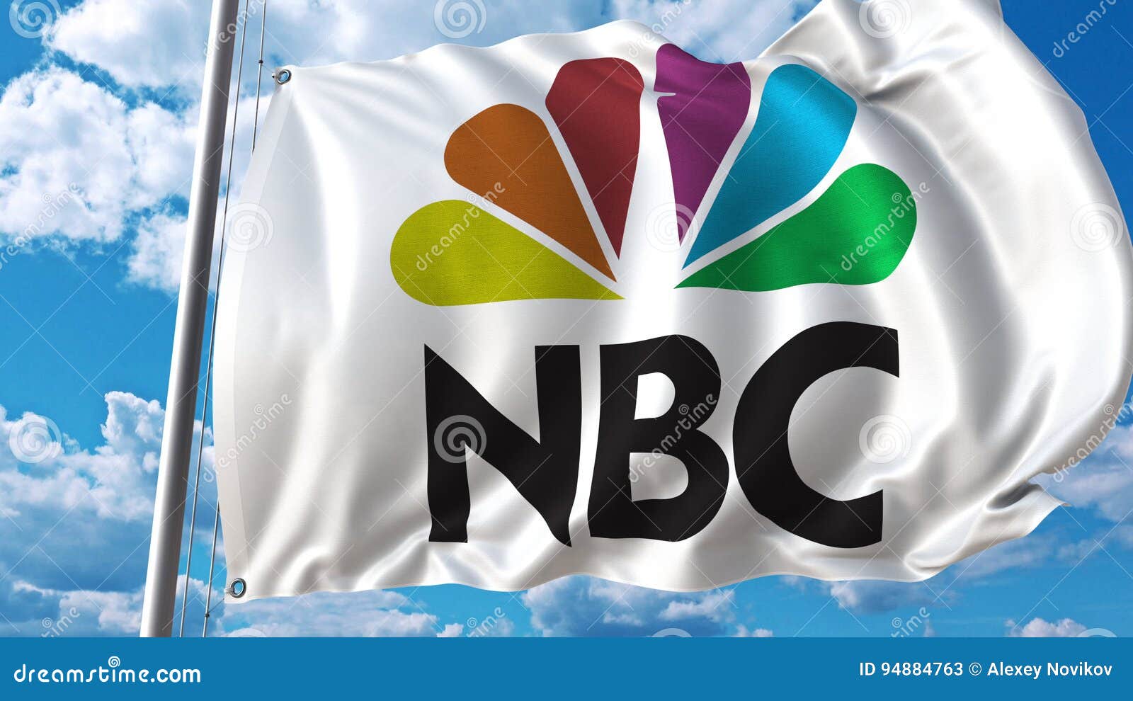 Waving Flag with NBC Logo Against Sky and Clouds. Editorial 3D ...