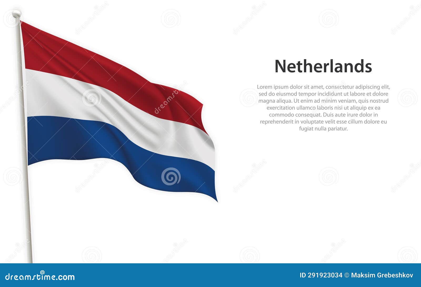Waving Flag of Netherlands on White Background. Template for ...