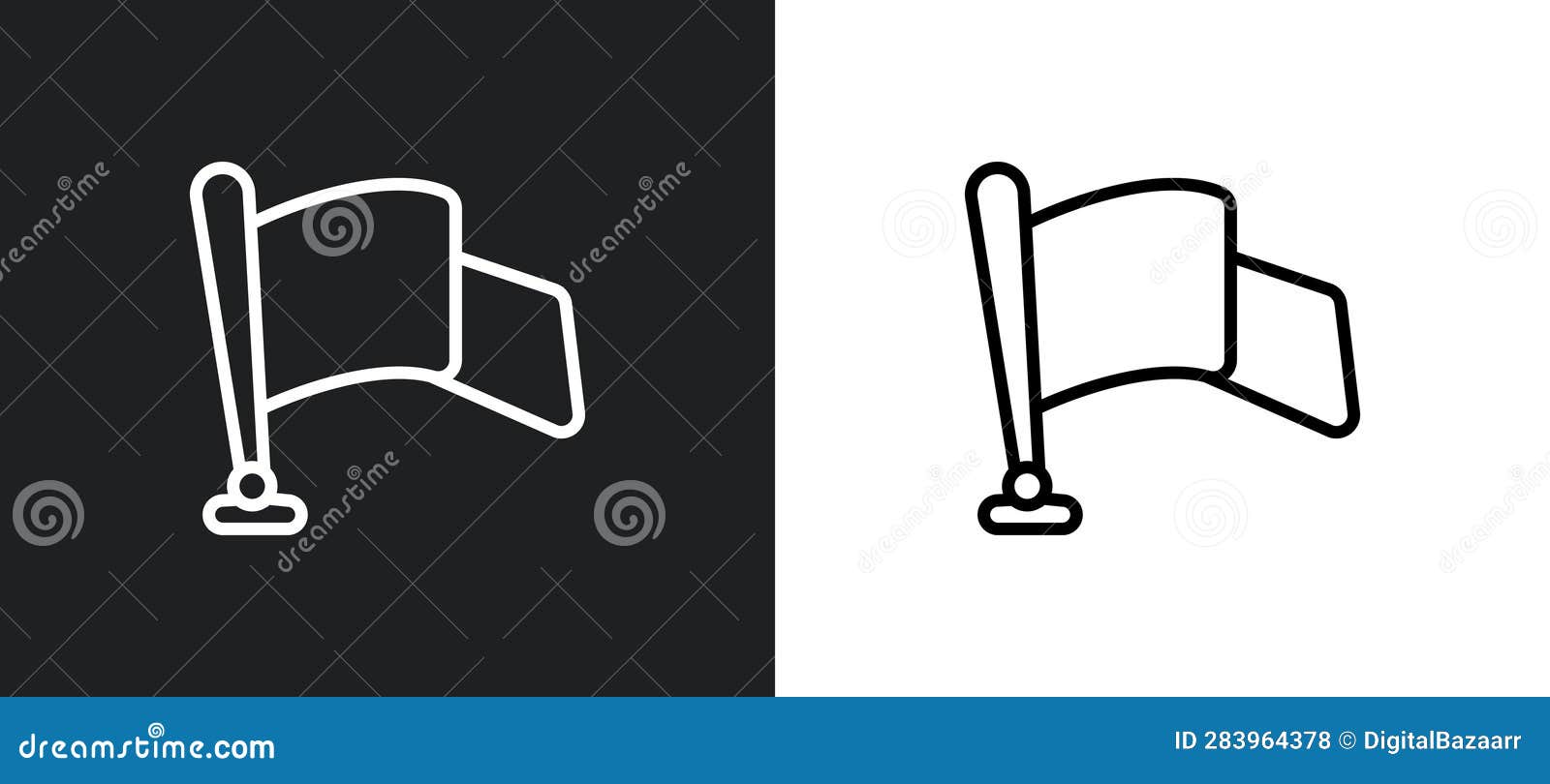 Waving Flag Outline Icon in White and Black Colors. Waving Flag Flat ...