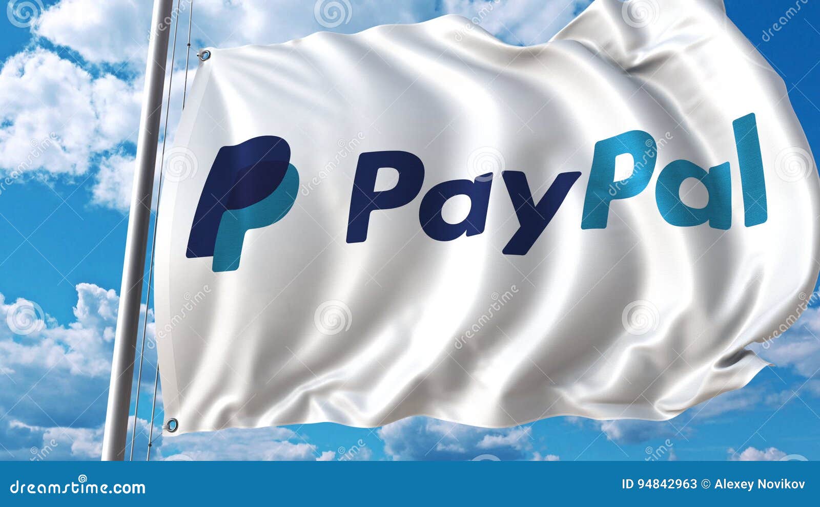 Waving Flag with Paypal Logo Against Sky and Clouds. Editorial 3D ...