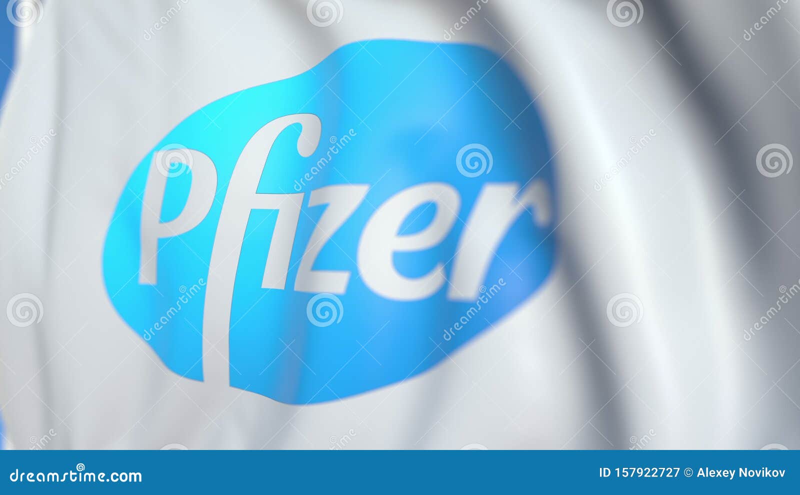 Waving Flag with Pfizer Logo, Close-up. Editorial Loopable 3D Animation ...