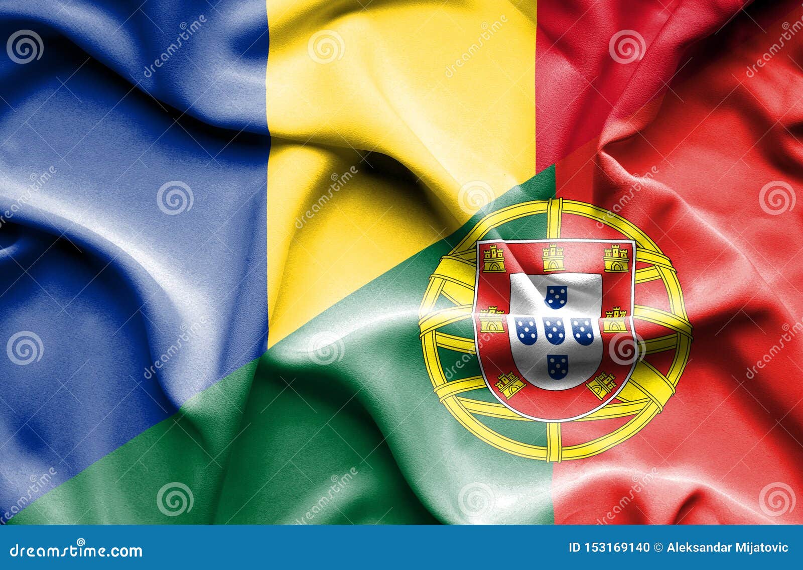 Waving Flag of Portugal and Romania Stock Illustration - Illustration ...