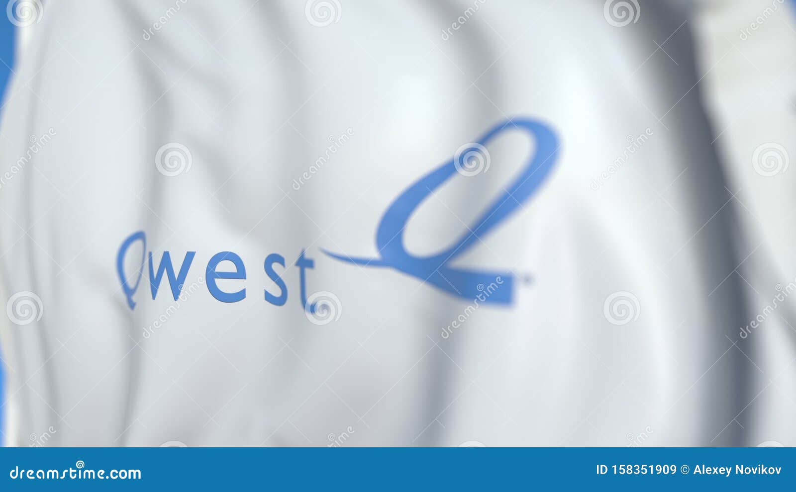 Flying Flag with Qwest Logo, Close-up. Editorial 3D Rendering Editorial ...