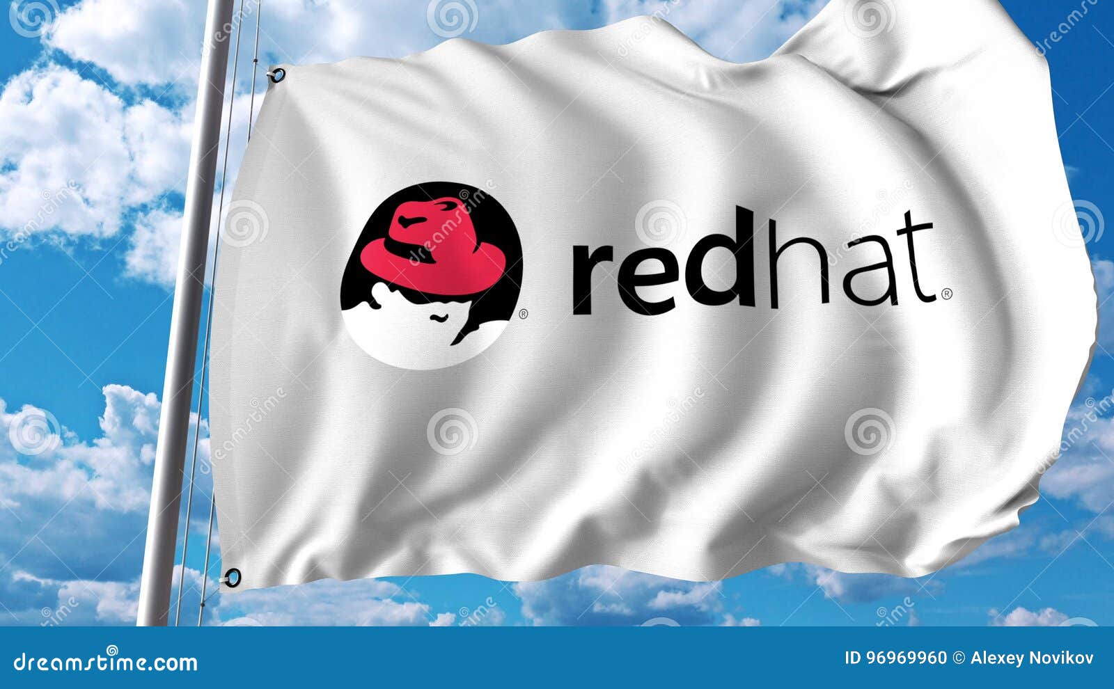 Waving Flag with Red Hat Logo. Editoial 3D Rendering Editorial Image ...