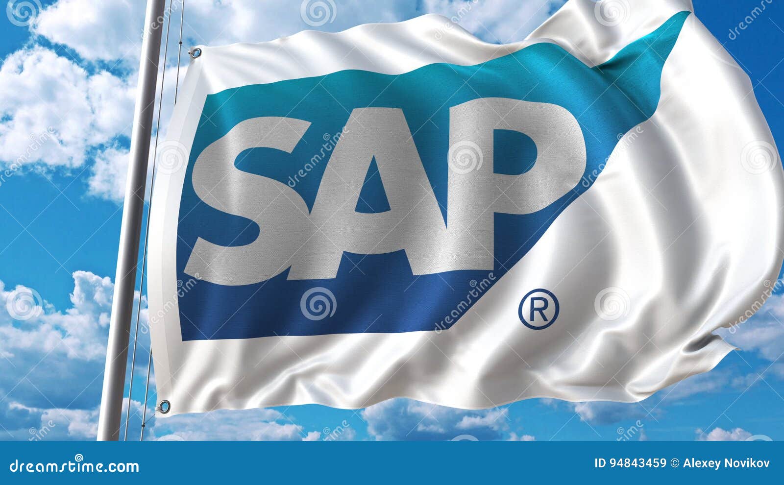 Waving Flag with SAP Logo Against Sky and Clouds. Editorial 3D ...