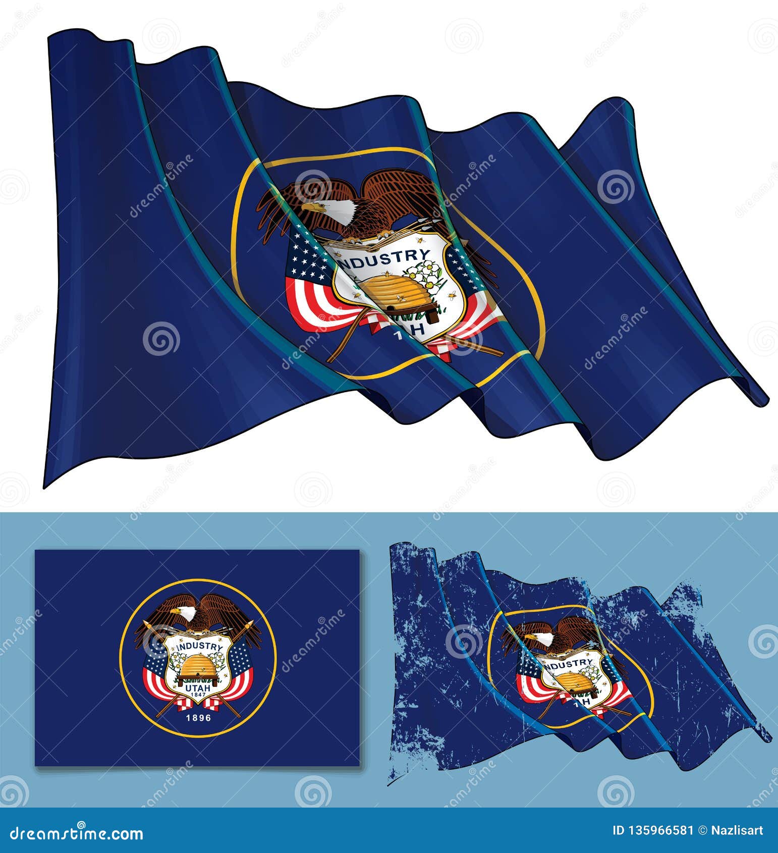 Waving Flag Of The State Of Utah Stock Vector - Illustration of lake ...