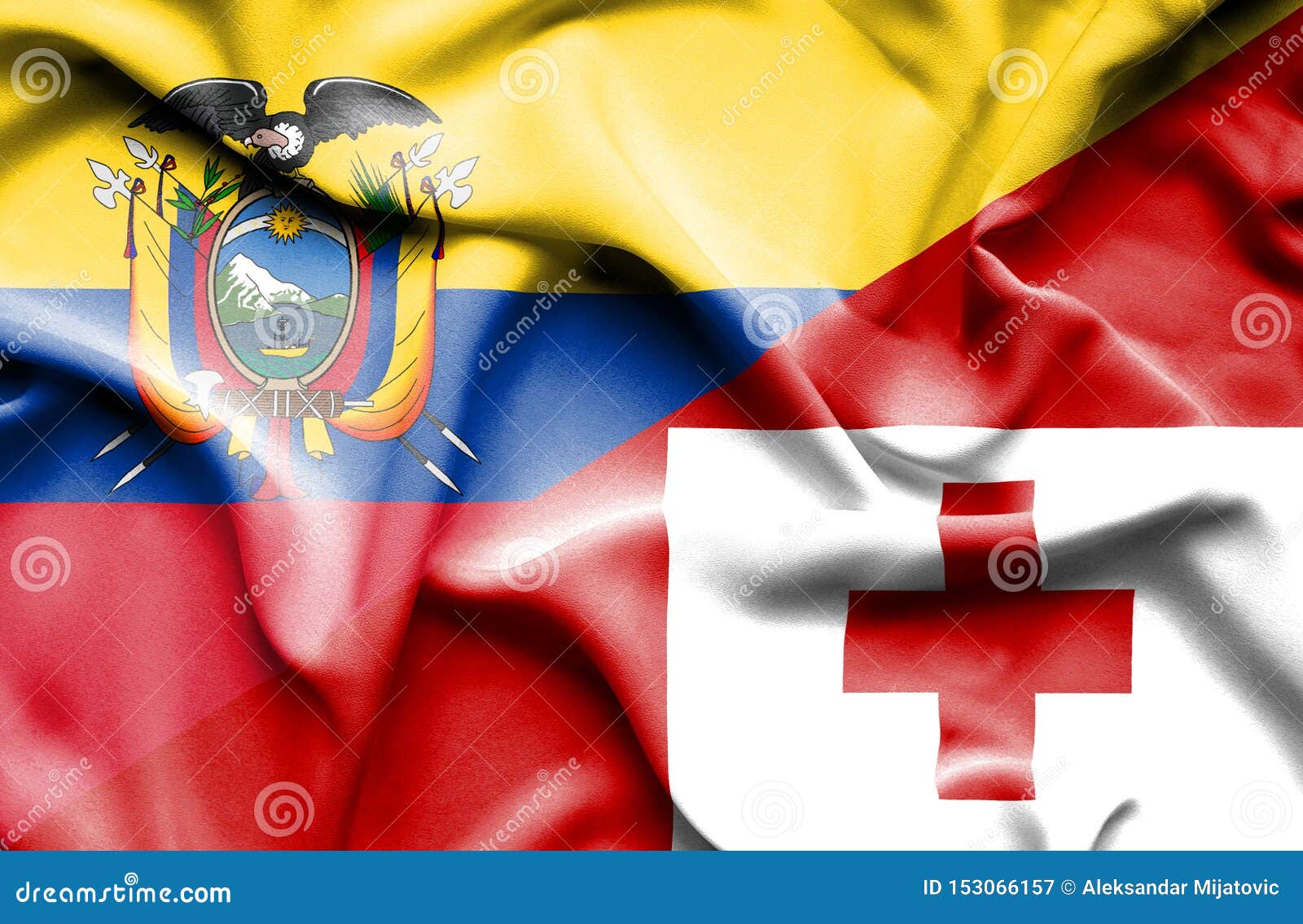 Waving Flag of Tonga and Ecuador Stock Illustration - Illustration of ...