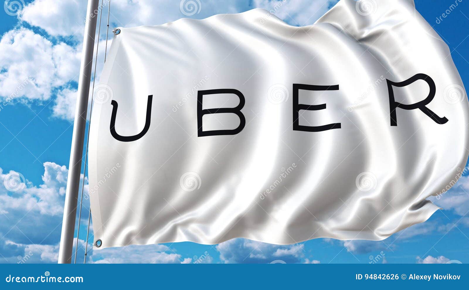 Waving Flag with Uber Logo Against Sky and Clouds. Editorial 3D ...