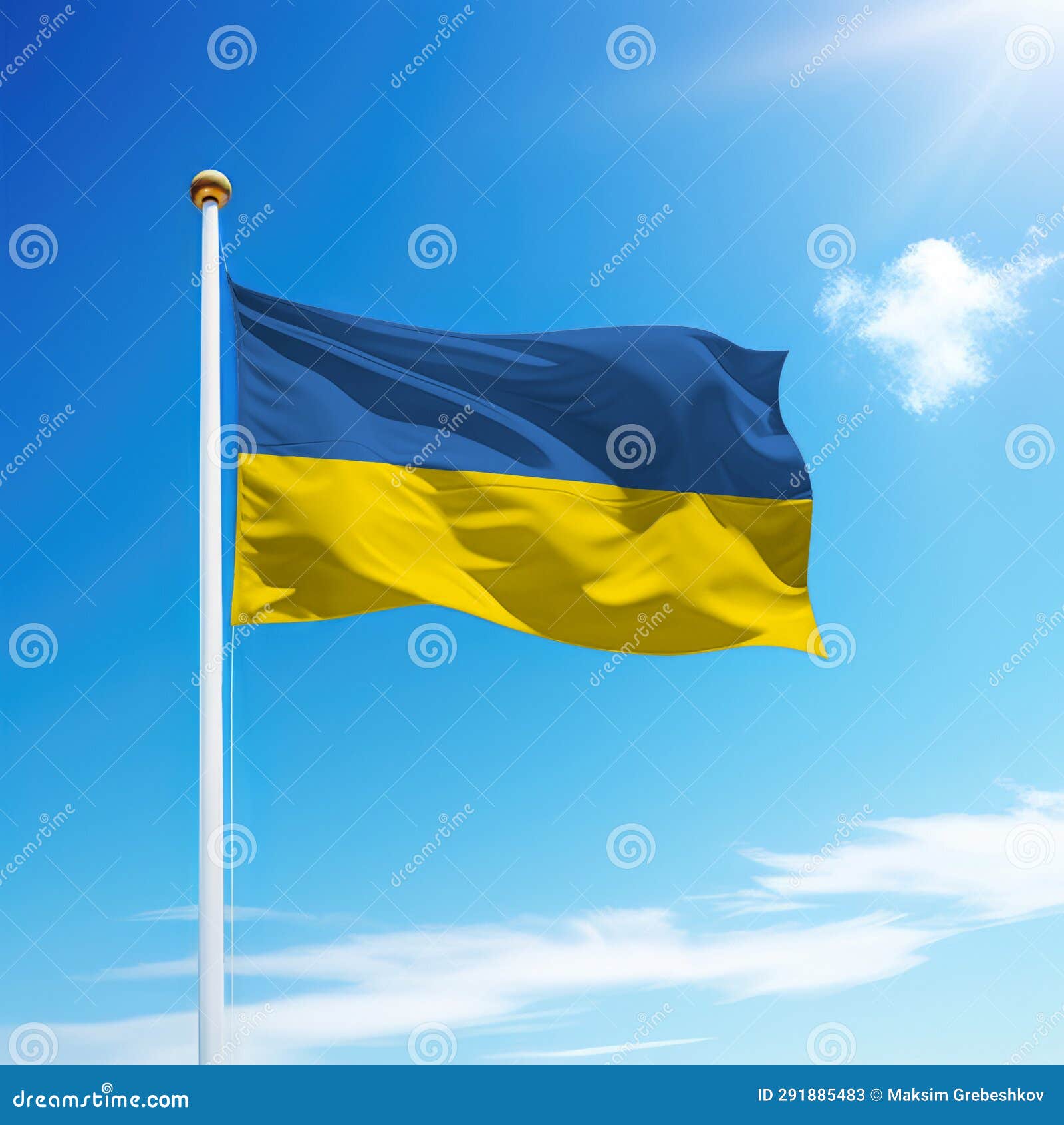Waving Flag of Ukraine on Flagpole with Sky Background. Stock Image ...