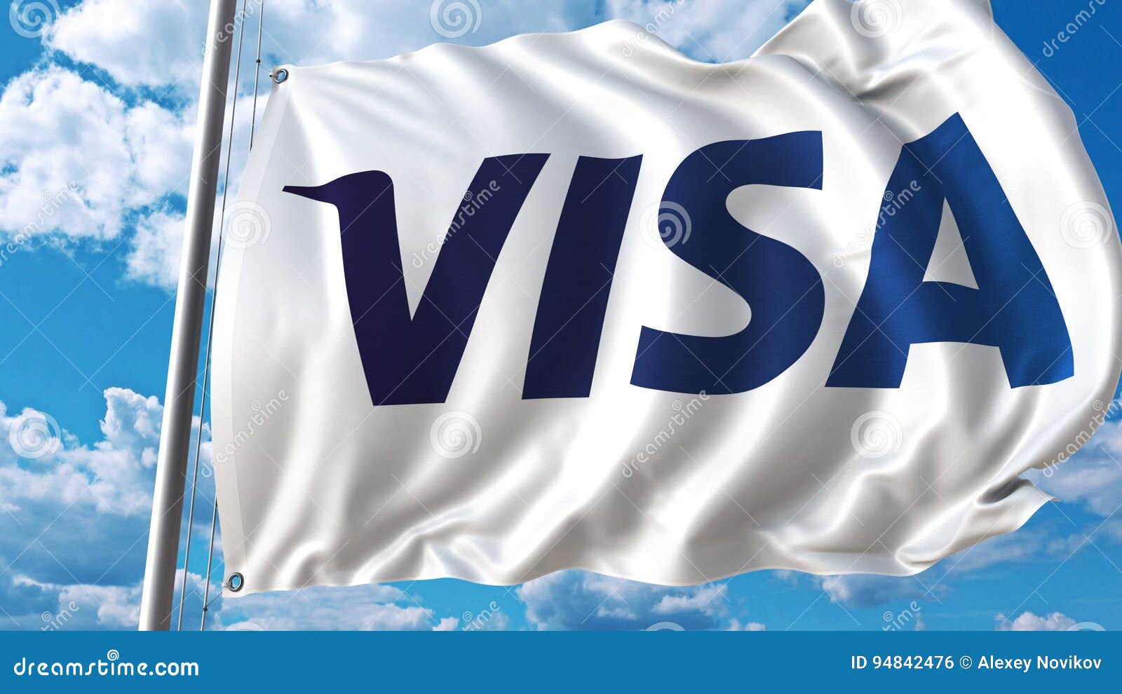 Waving Flag with Visa Logo Against Sky and Clouds. Editorial 3D ...