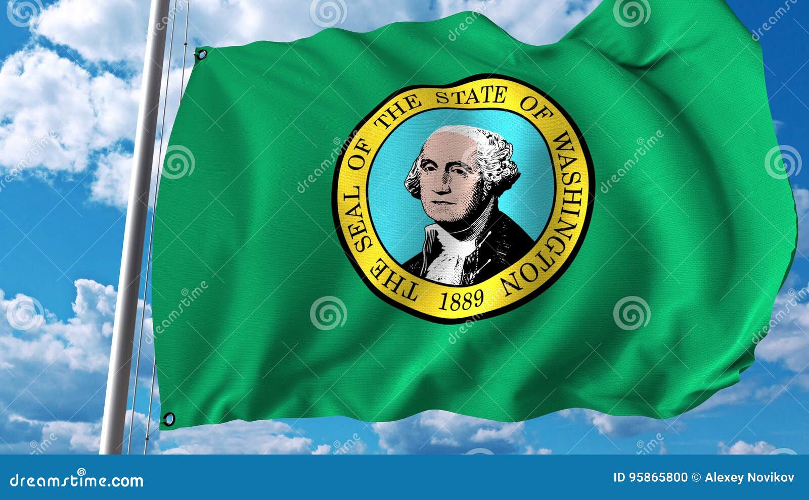 Waving Flag of Washington. 3D Rendering Stock Illustration ...