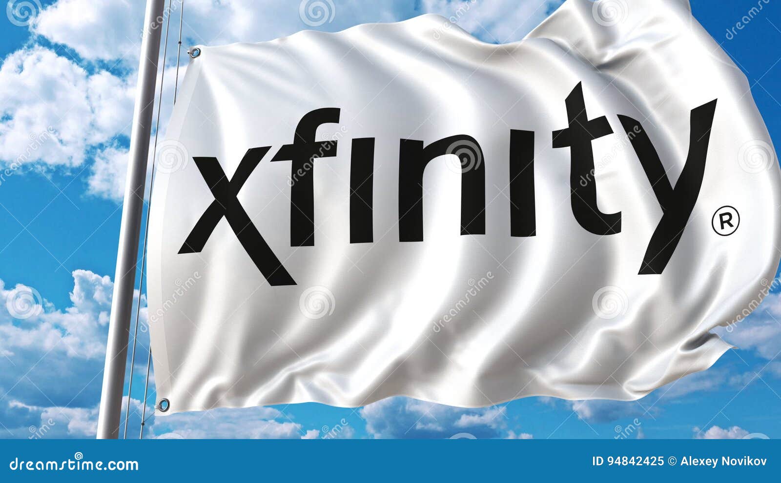 Waving Flag with Xfinity Logo Against Sky and Clouds. Editorial 3D ...