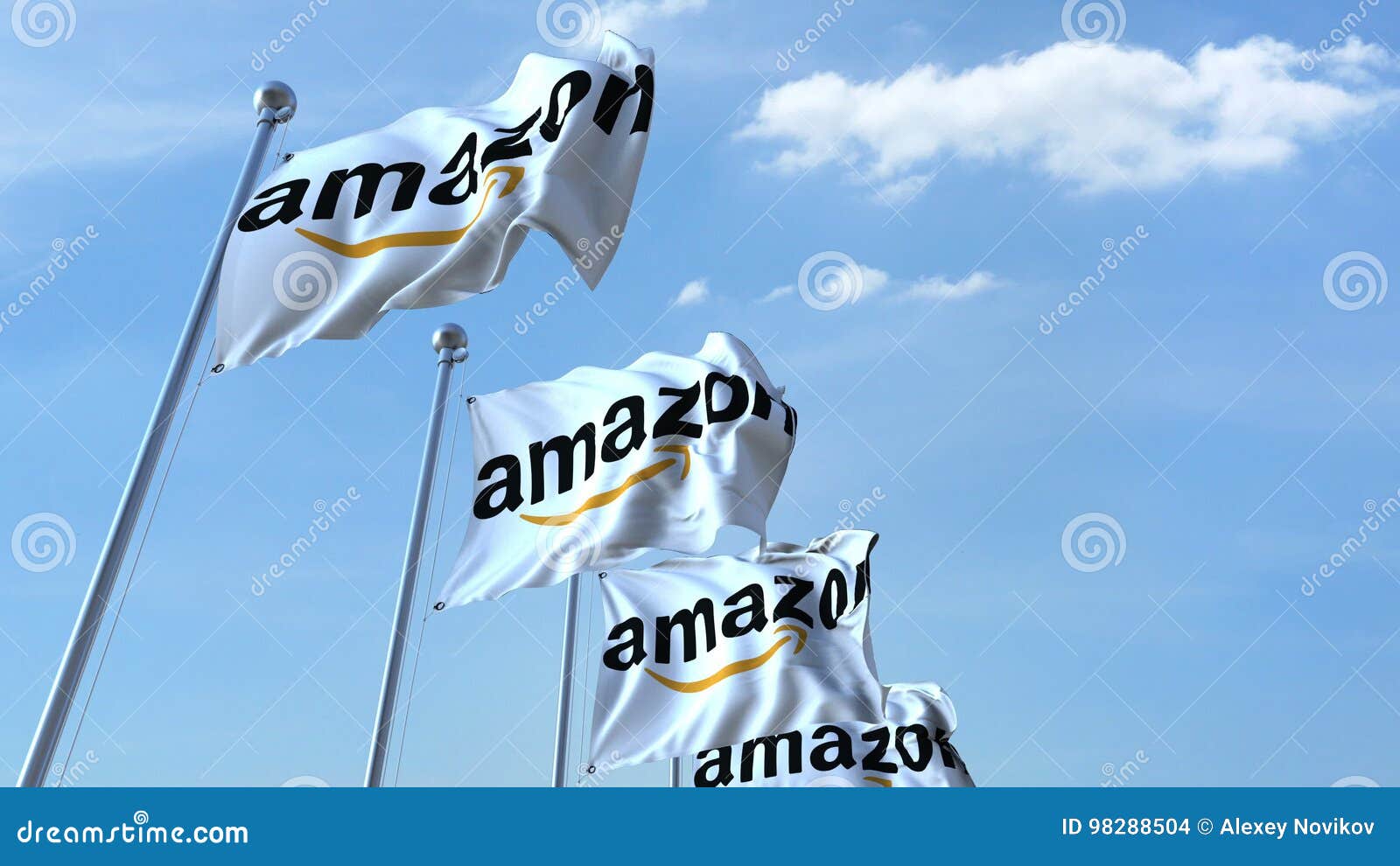 Waving Flags with Amazon Logo Against Sky, Editorial 3D Rendering ...