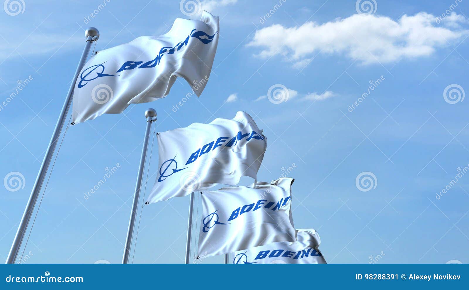 Waving Flags with Boeing Logo Against Sky, Editorial 3D Rendering ...