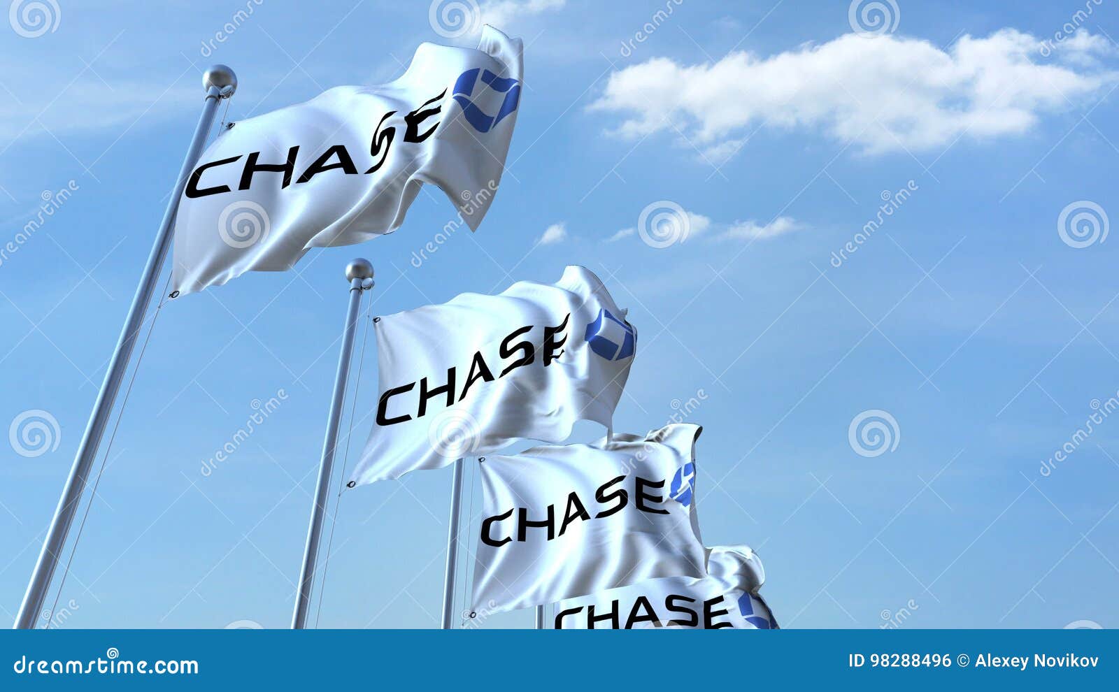 Waving Flags with Chase Logo Against Sky, Editorial 3D Rendering ...