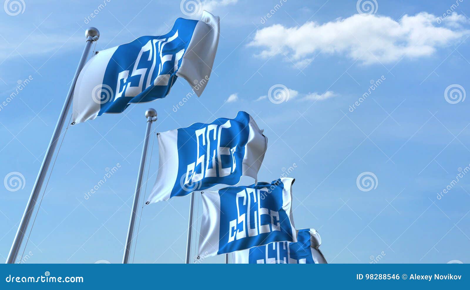 Waving Flags with China State Construction Logo Against Sky, Editorial ...