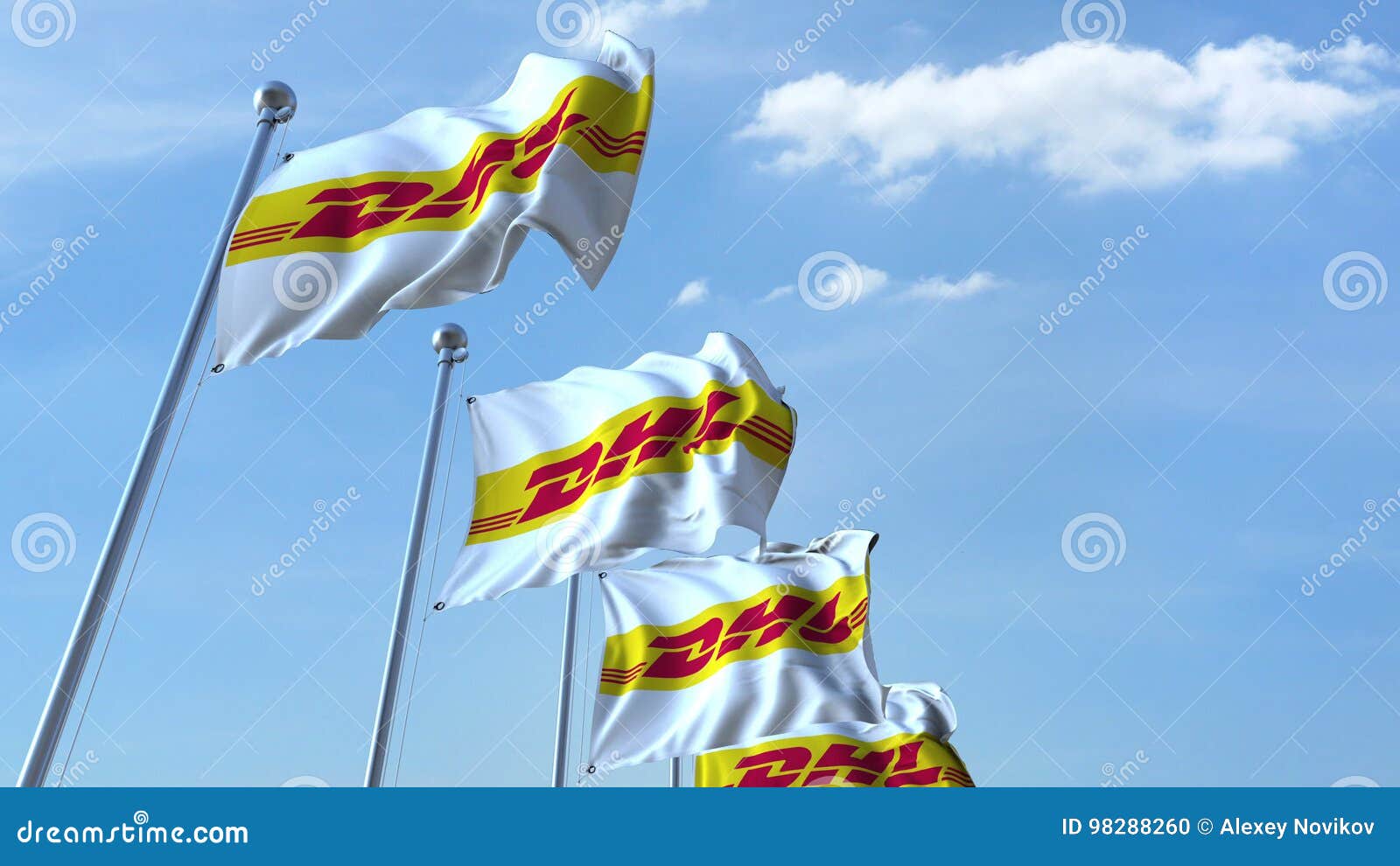 Waving Flags with DHL Logo Against Sky, Editorial 3D Rendering ...