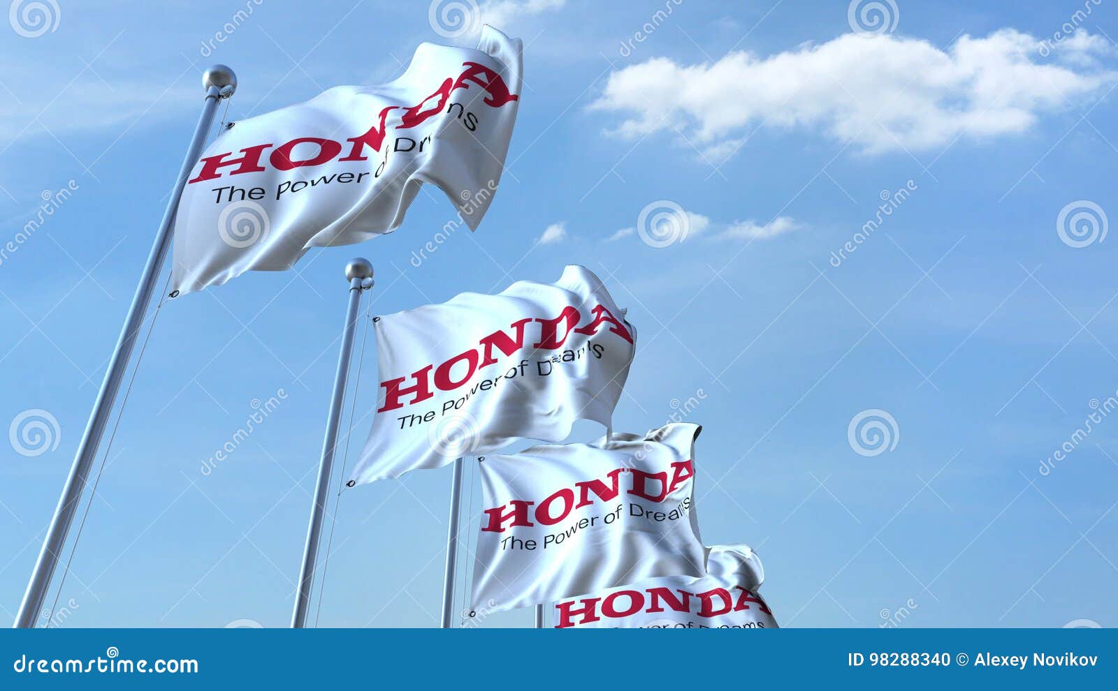 Waving Flags with Honda Logo Against Sky, Editorial 3D Rendering ...