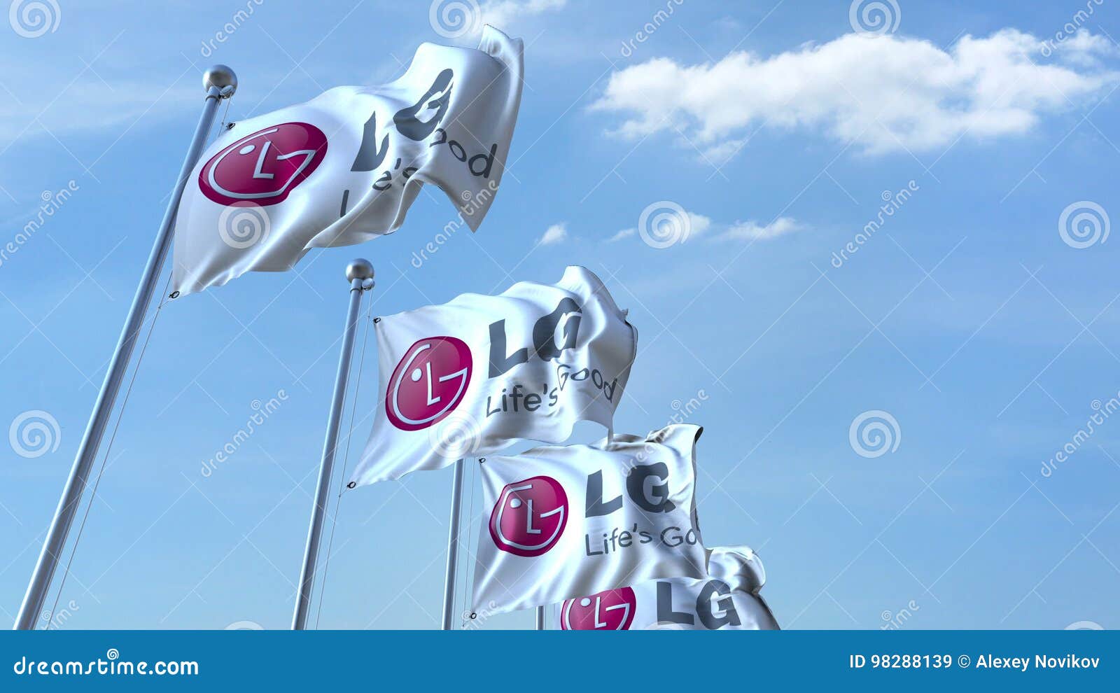Waving Flags with LG Logo Against Sky, Editorial 3D Rendering Editorial ...