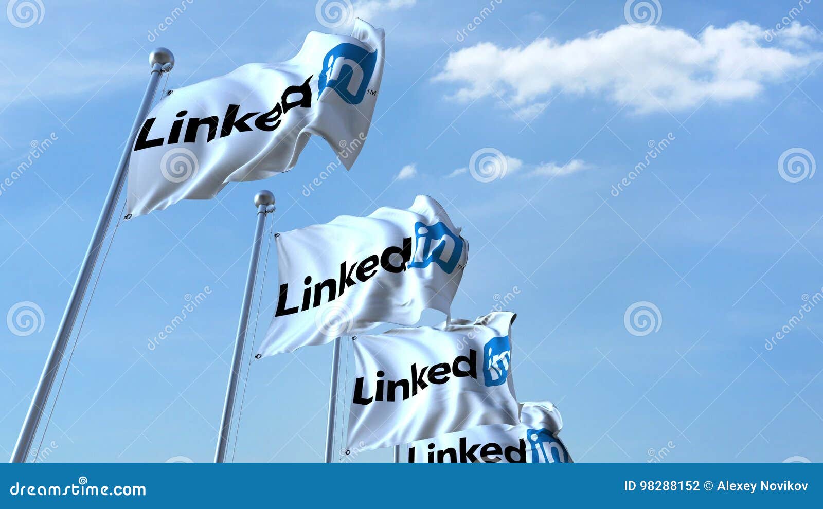 Waving Flags with LinkedIn Logo Against Sky, Editorial 3D Rendering ...