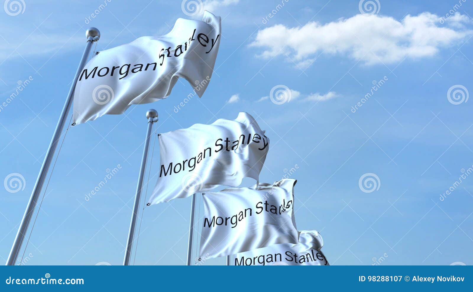 Waving Flags with Morgan Stanley Logo Against Sky, Editorial 3D ...