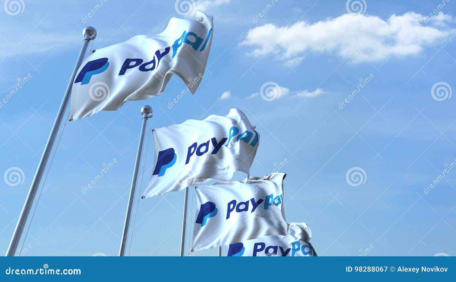 Waving Flags with Paypal Logo Against Sky, Editorial 3D Rendering ...