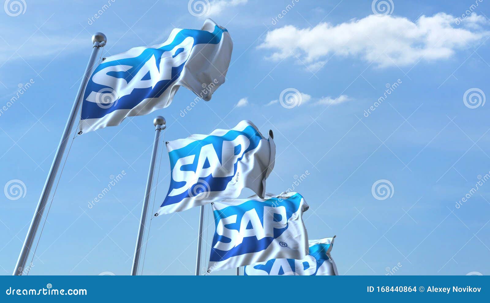 Waving Flags with SAP Logo Against Sky, Seamless Loop. 4K Editorial ...
