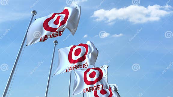 Waving Flags with Target Logo Against Sky, Editorial 3D Rendering ...