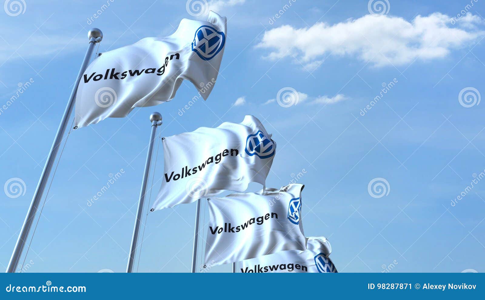Waving Flags with Volkswagen Logo Against Sky, Editorial 3D Rendering ...