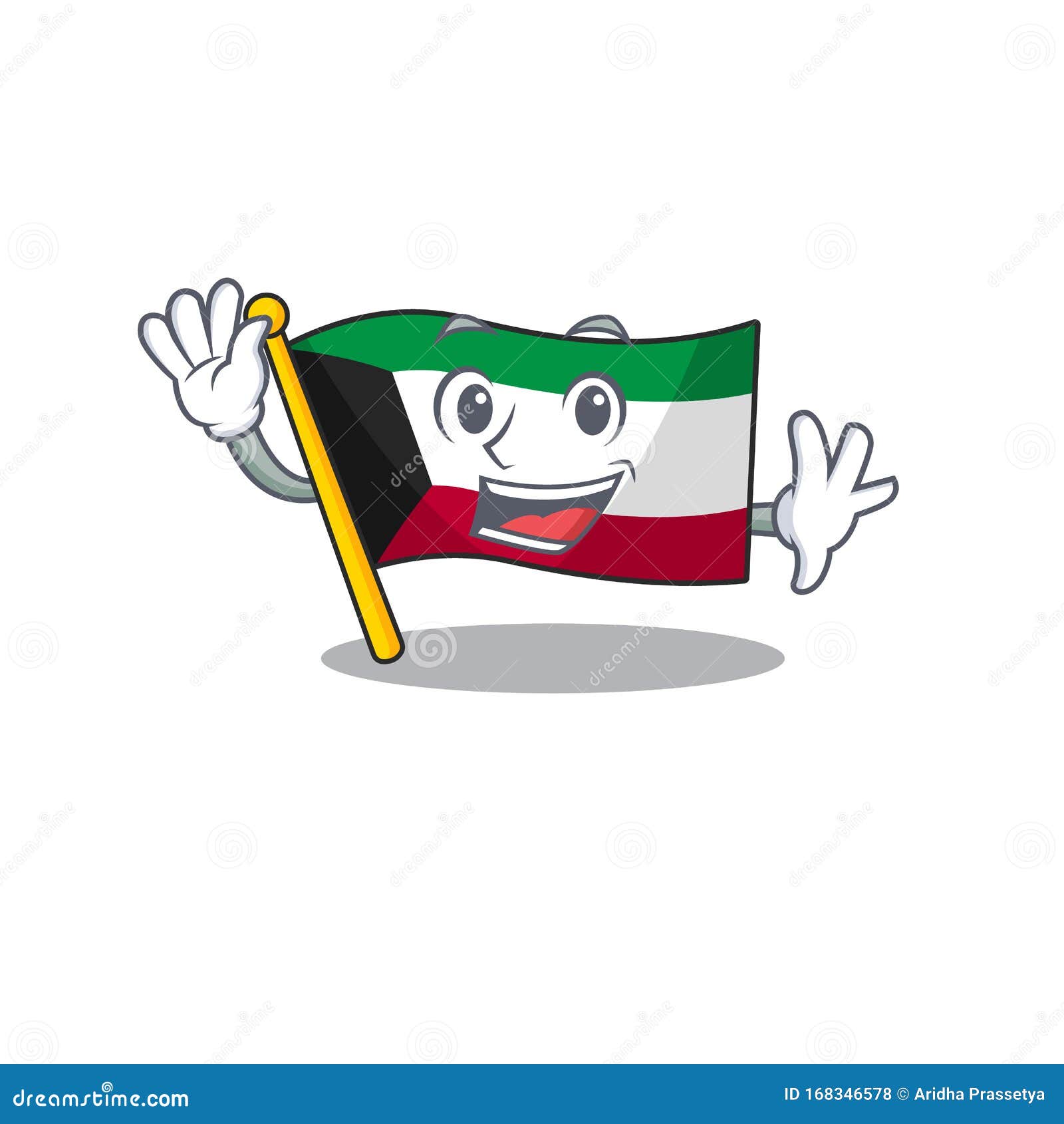 Waving Friendly Flag Kuwait Cartoon Character Design Stock Vector ...