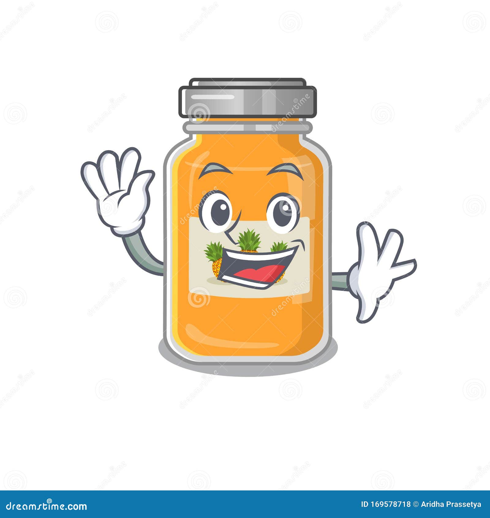Waving Friendly Pineapple Jam Cartoon Character Design Vector ...