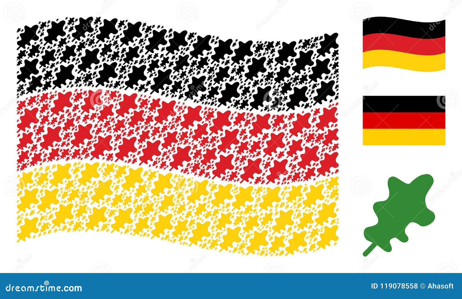 Waving German Flag Pattern of Oak Leaf Icons Stock Vector ...