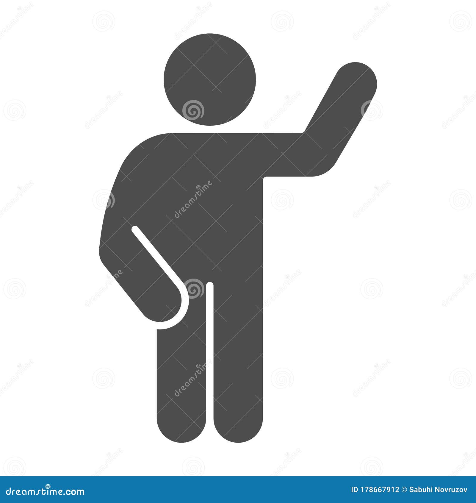 Waving Gesture Solid Icon. Man with Hand Raised Up and Left Hand Down ...