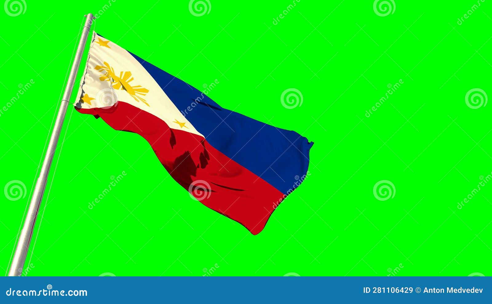 Waving Glorious Flag of Philippines on Green Screen, Isolated - Object ...