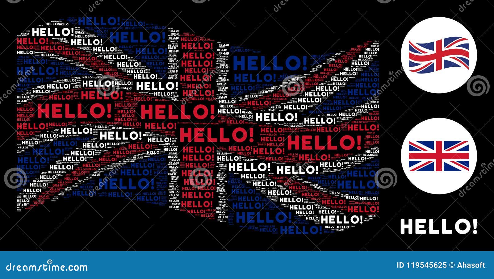 Waving Great Britain Flag Pattern of Hello Text Items Stock Vector ...