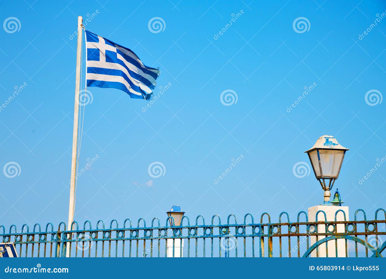 Waving Greece Flag in the and Flagpole Stock Photo - Image of cross ...