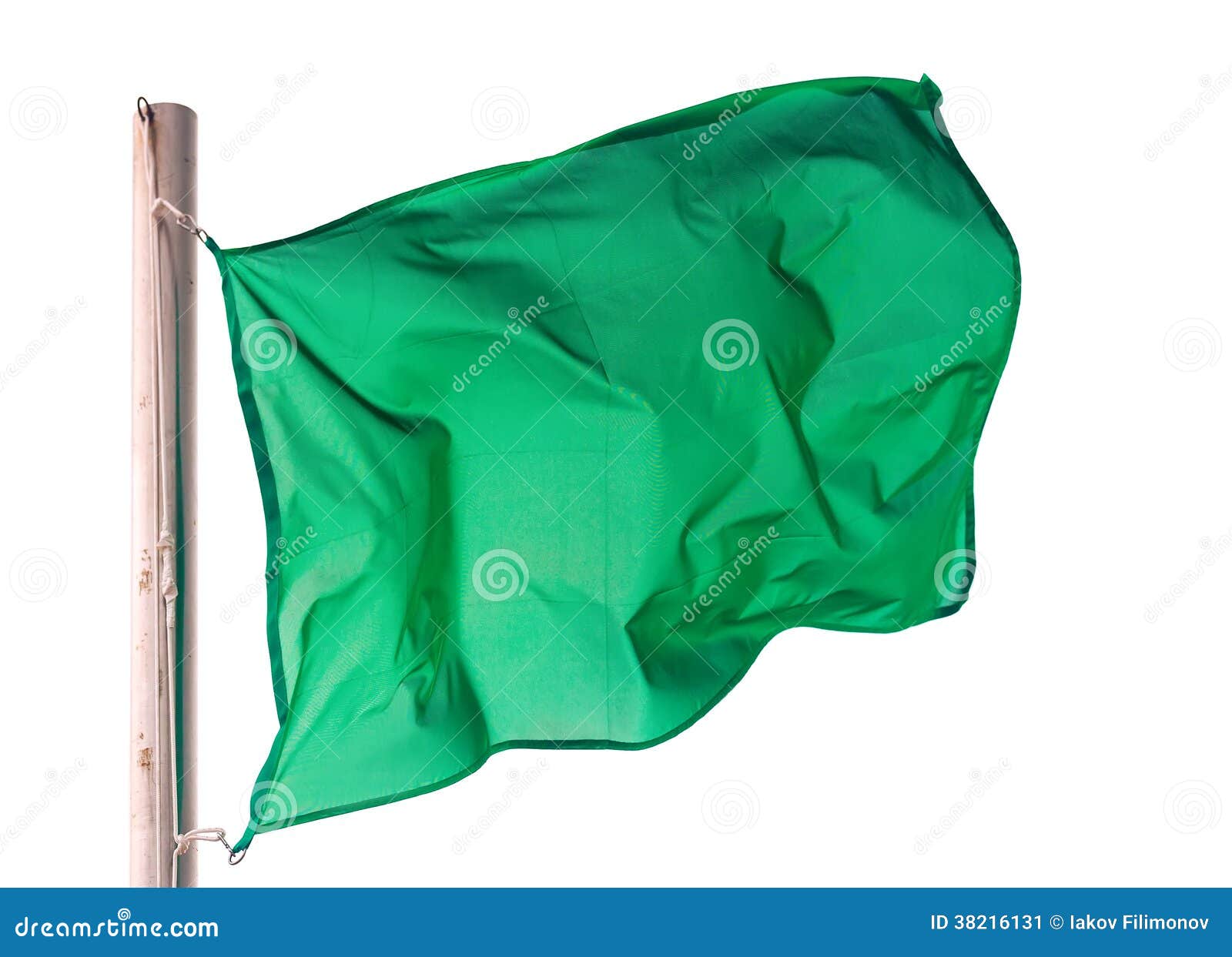 Waving Green Flag Over White Stock Image - Image of waving, wind: 38216131