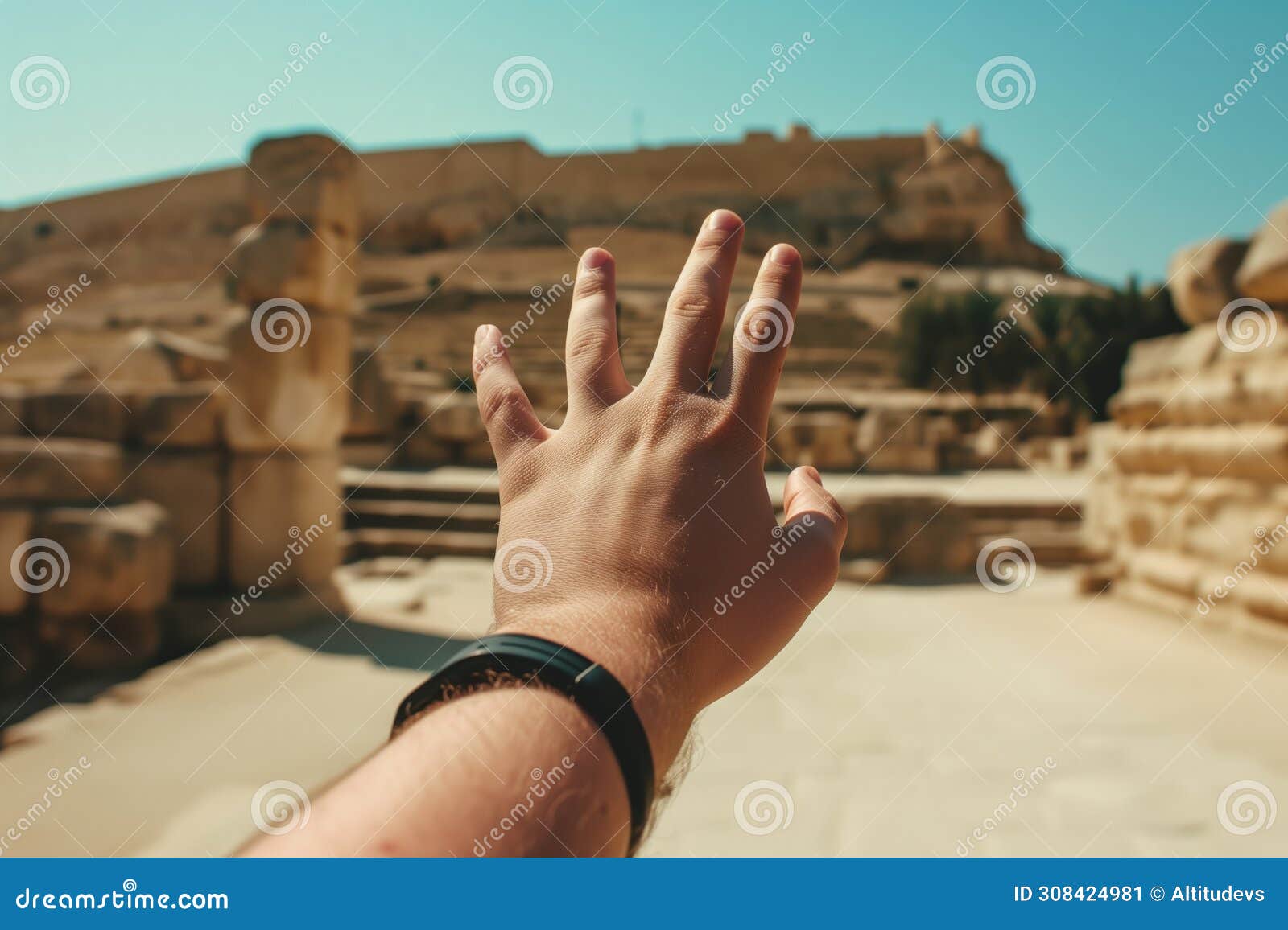 Waving Hand in Front of a Historic Monument Stock Image - Image of ...