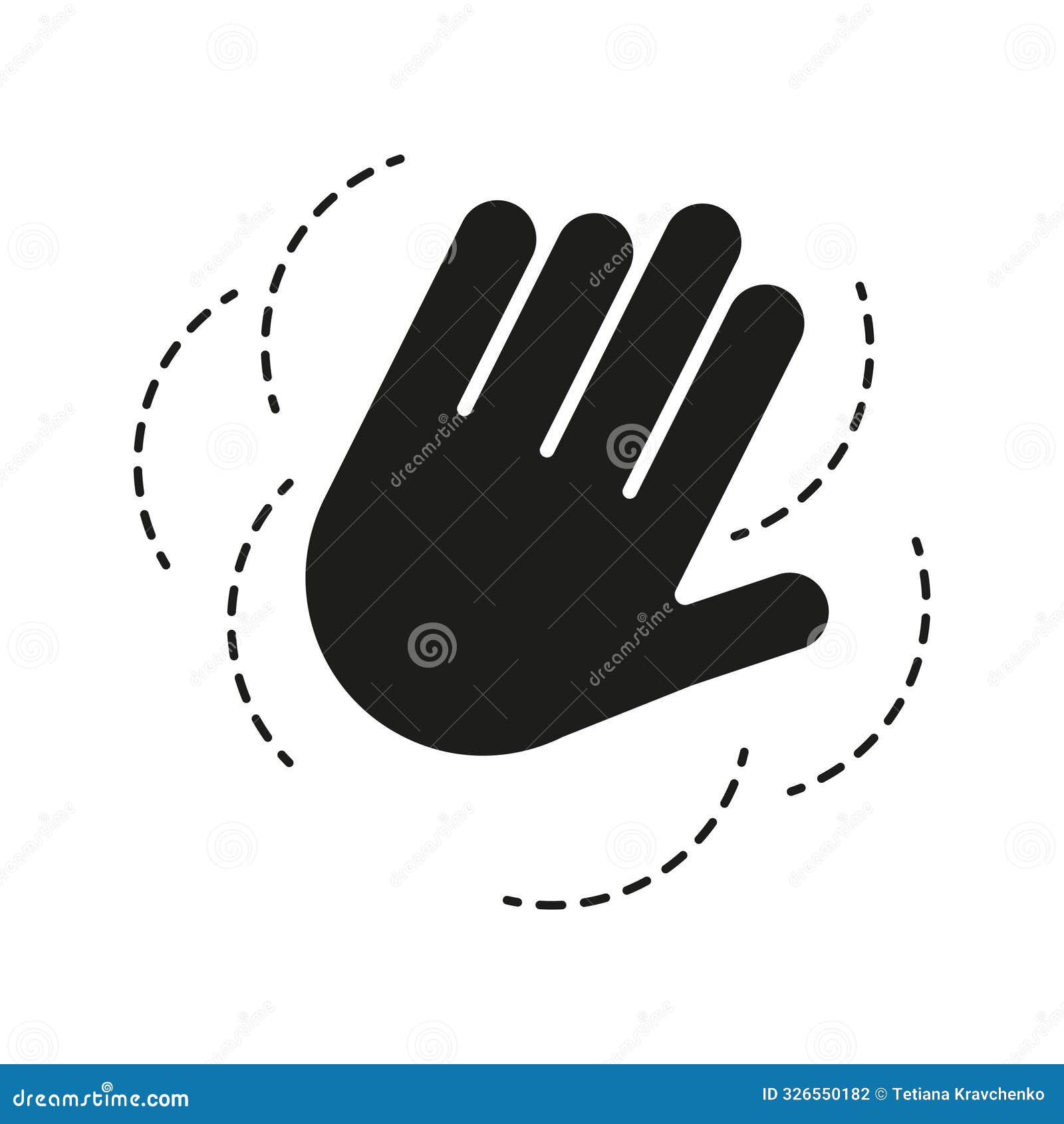 Waving Hand Icon. Black Silhouette. Dashed Lines. Vector Illustration ...
