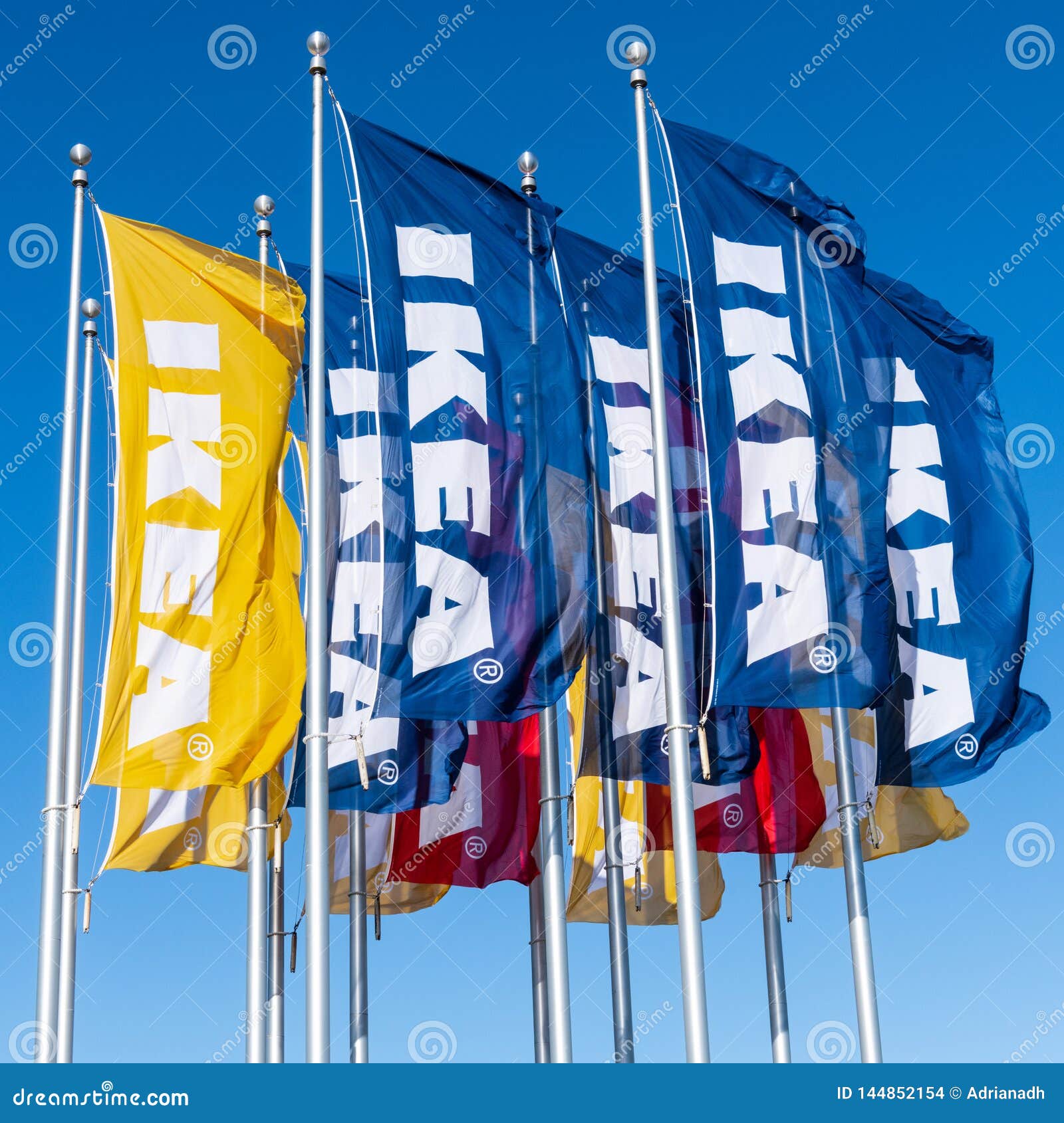 Waving Ikea brand flags editorial stock image. Image of waving - 144852154