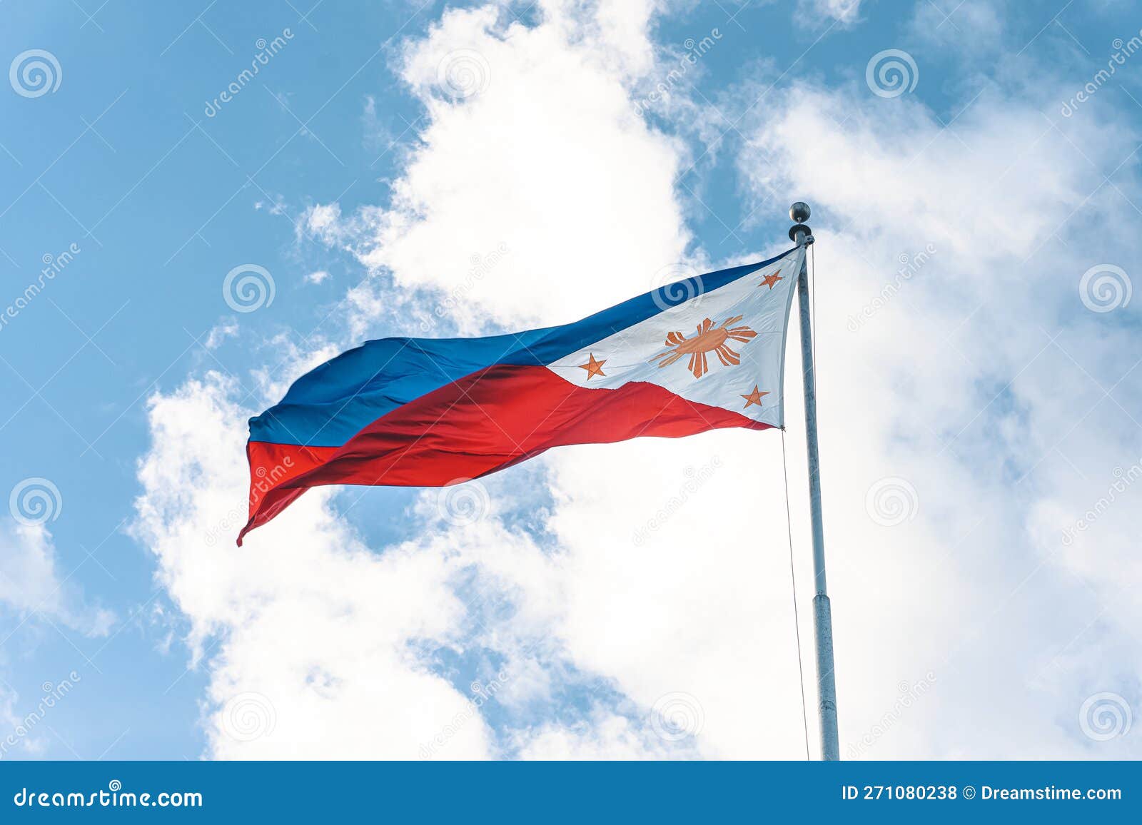 Waving Philippine Flag in a Flagpole Stock Photo - Image of pilipinas ...