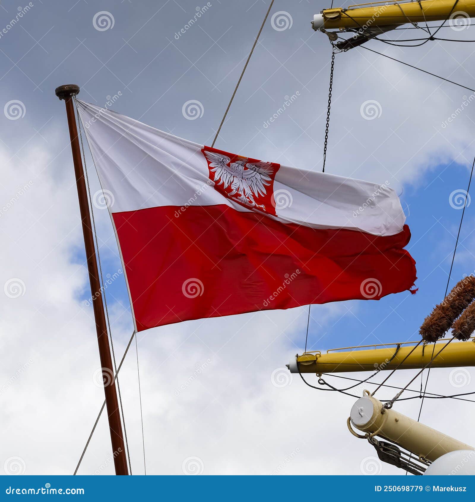 Waving Polish State Flag with the Emblem Stock Image - Image of nation ...
