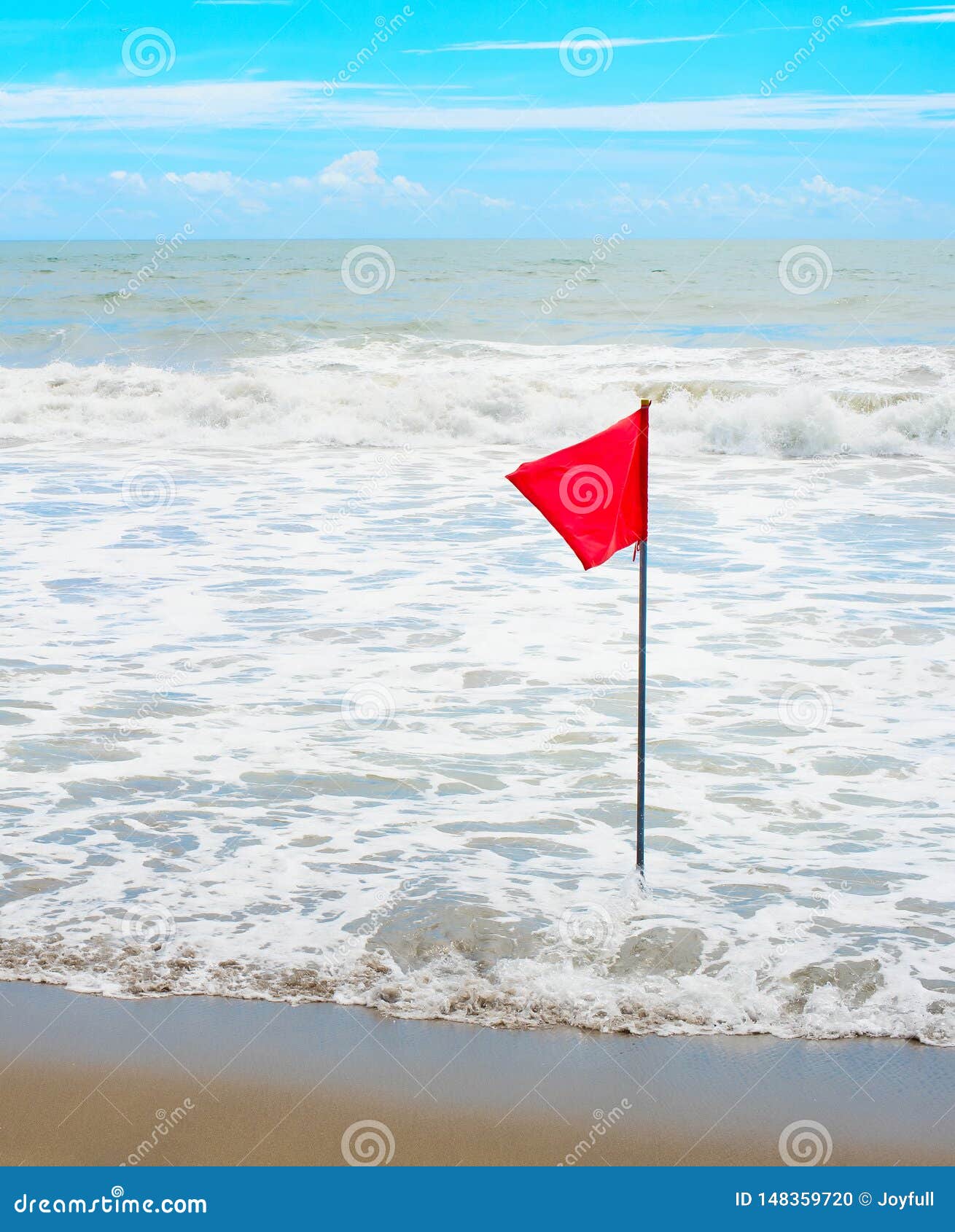 Waving Red Flag at Seashore Stock Photo - Image of flag, nature: 148359720