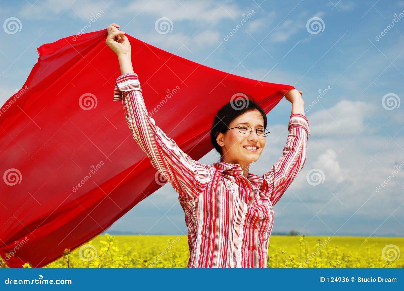 Waving red scarf stock photo. Image of freedom, meadow - 124936