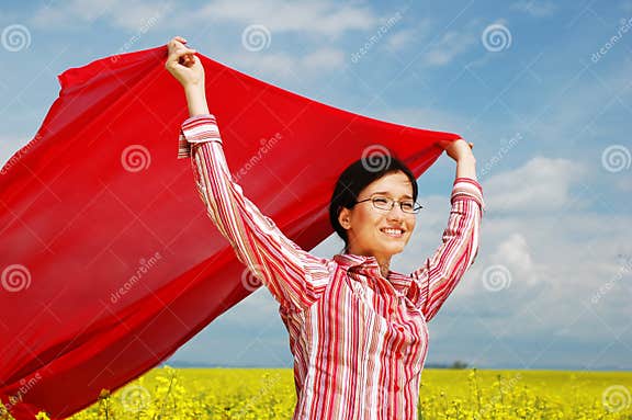 Waving red scarf stock photo. Image of freedom, meadow - 124936