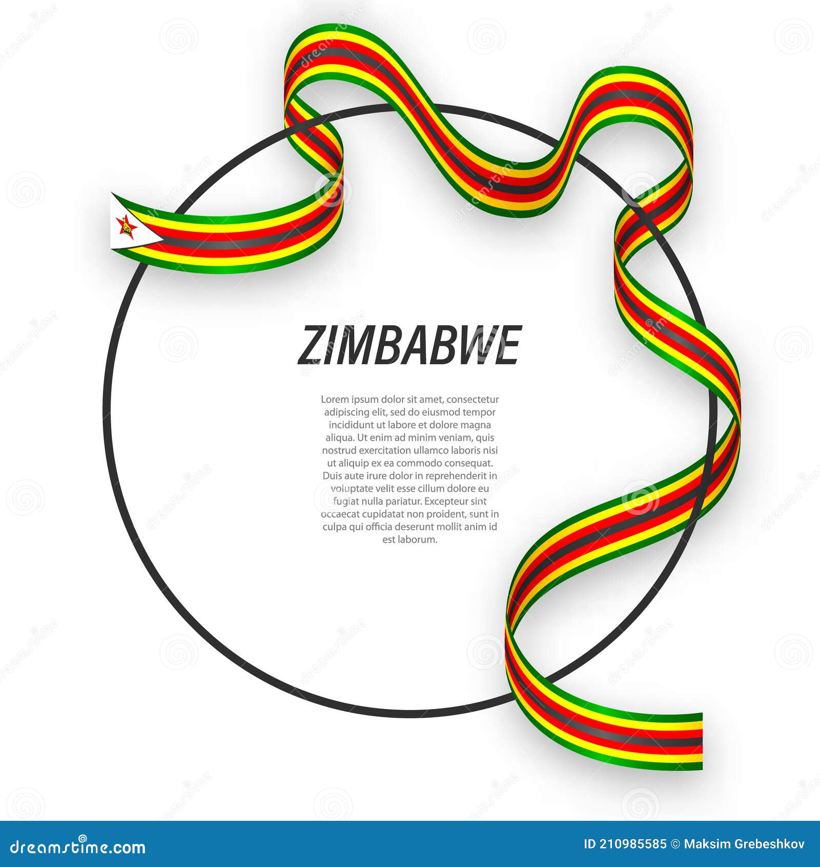 Waving Ribbon Flag Of Zimbabwe On Circle Frame Template For Ind Stock Vector Illustration Of