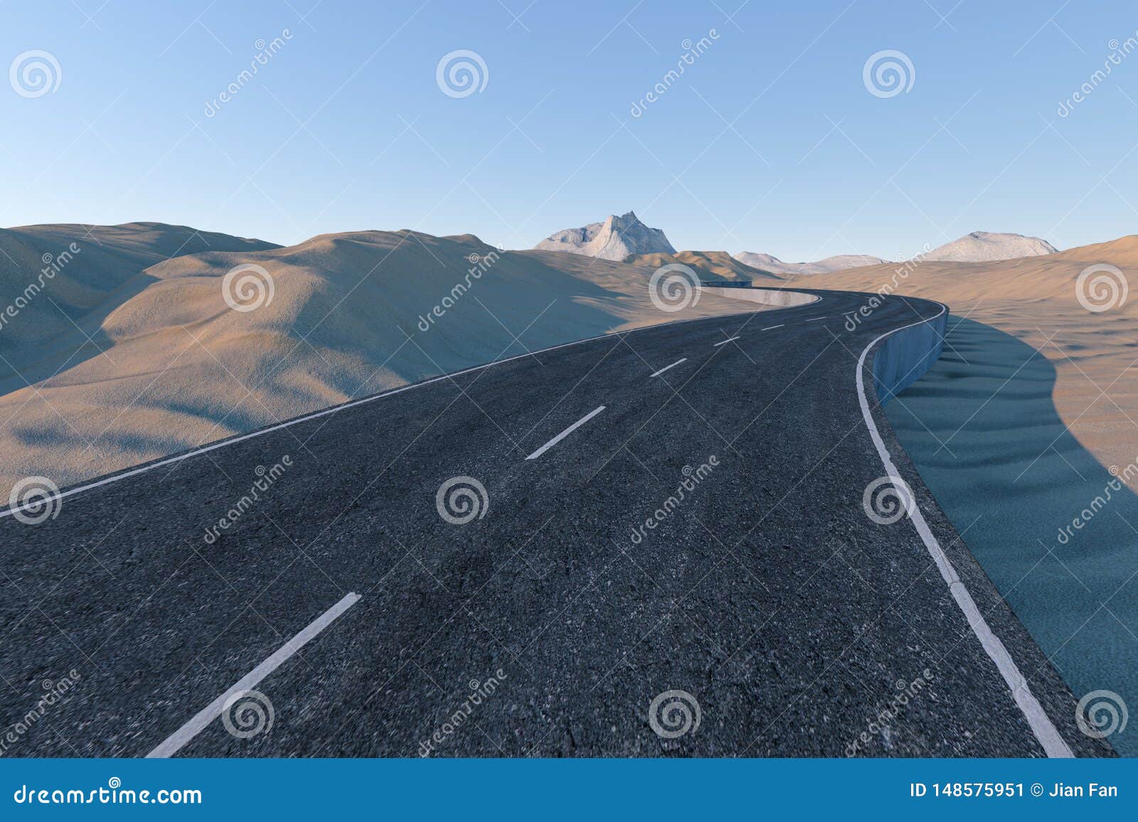 The Waving Road in the Desert, 3d Rendering Stock Illustration ...