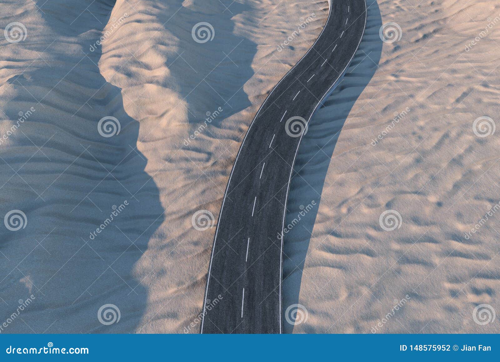 The Waving Road in the Desert, 3d Rendering Stock Illustration ...