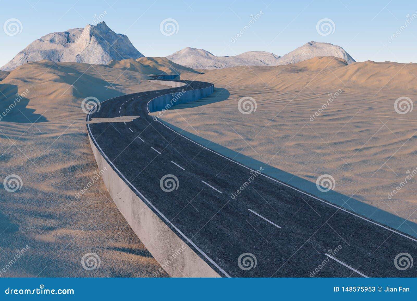 The Waving Road in the Desert, 3d Rendering Stock Illustration ...
