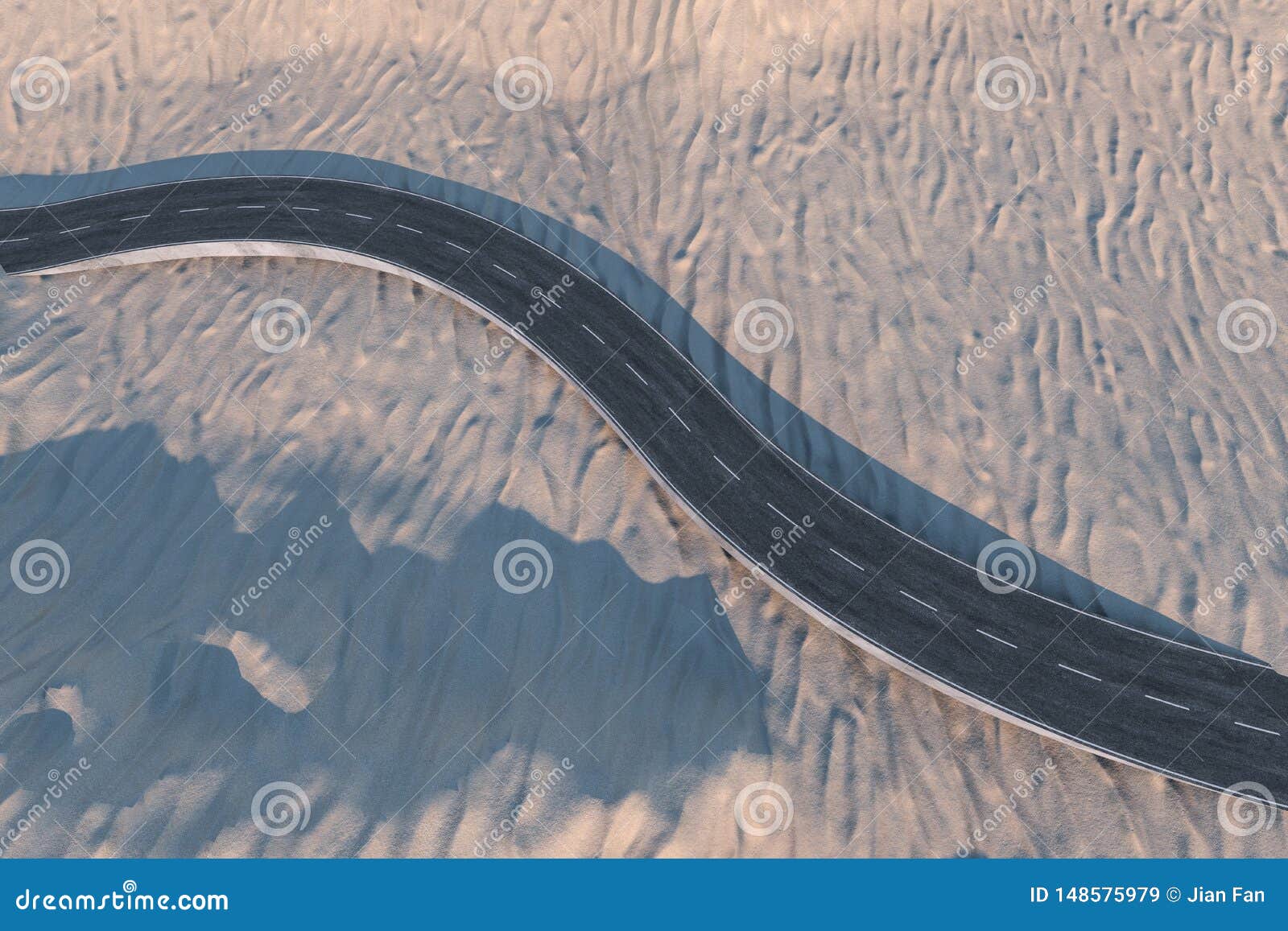 The Waving Road in the Desert, 3d Rendering Stock Illustration ...